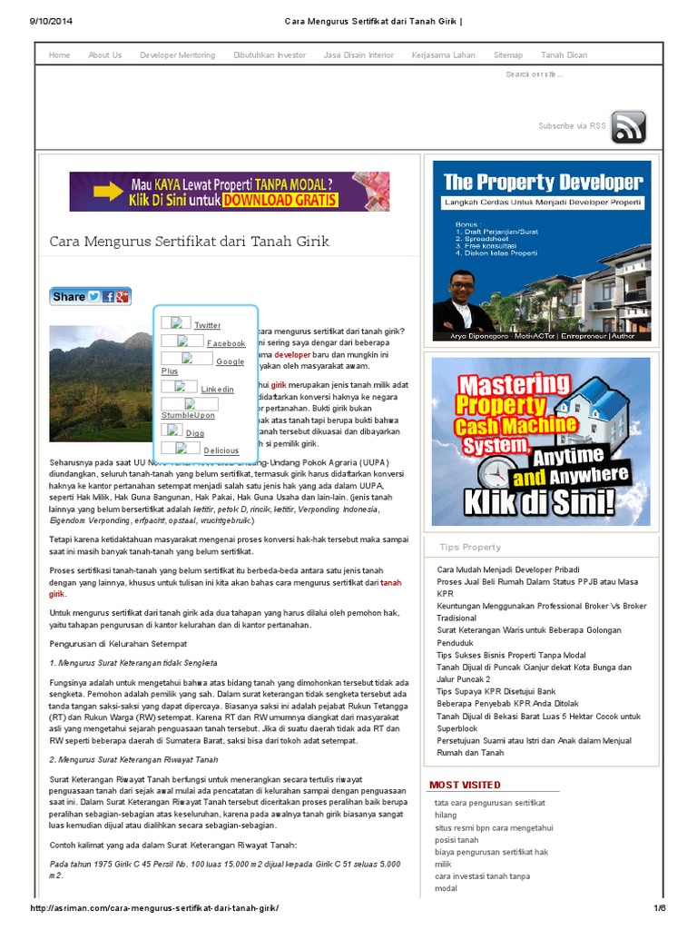 Cara Mengurus Sertifikat Dari Tanah Girik | PDF