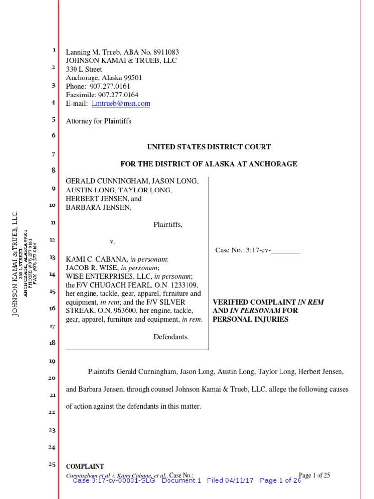 Federal personal injury complaint | Negligence | Duty Of Care