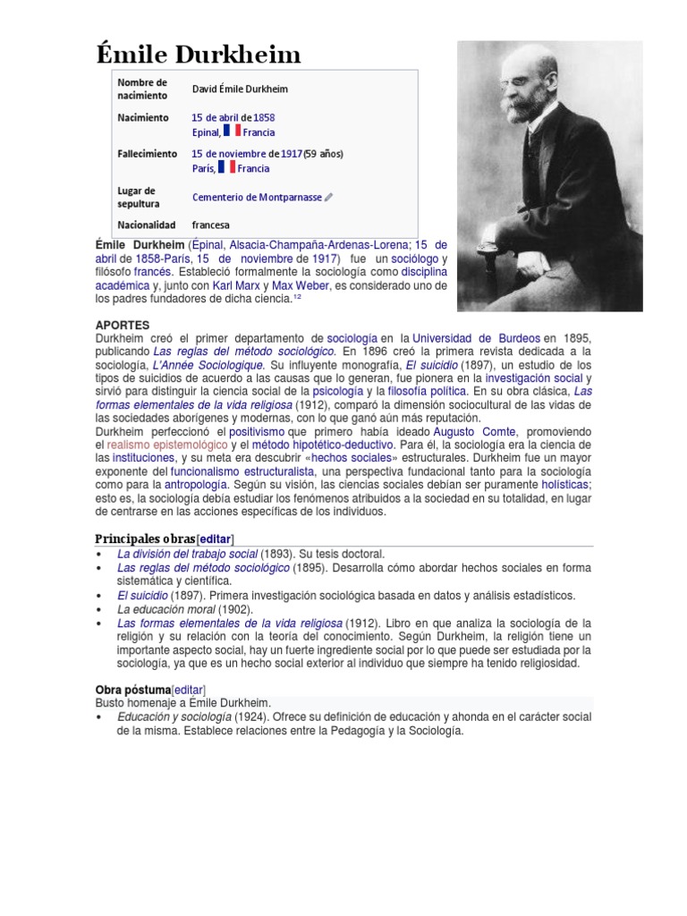 Émile Durkheim Biografia | PDF | Emile Durkheim | Interacciones de disciplina académica