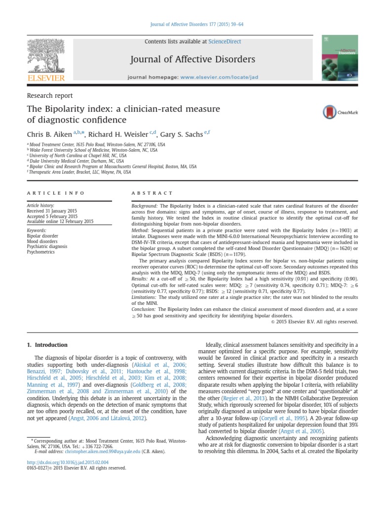 Bipolarity Index.pdf | Bipolar Disorder | Mood Disorders