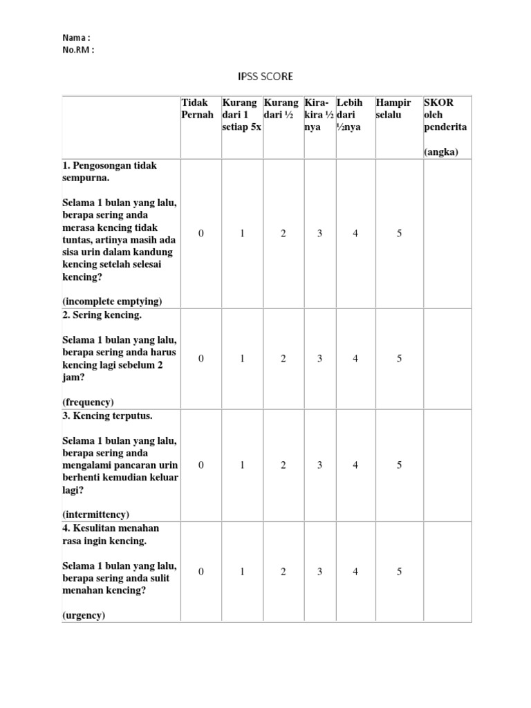 Ipss Score | PDF