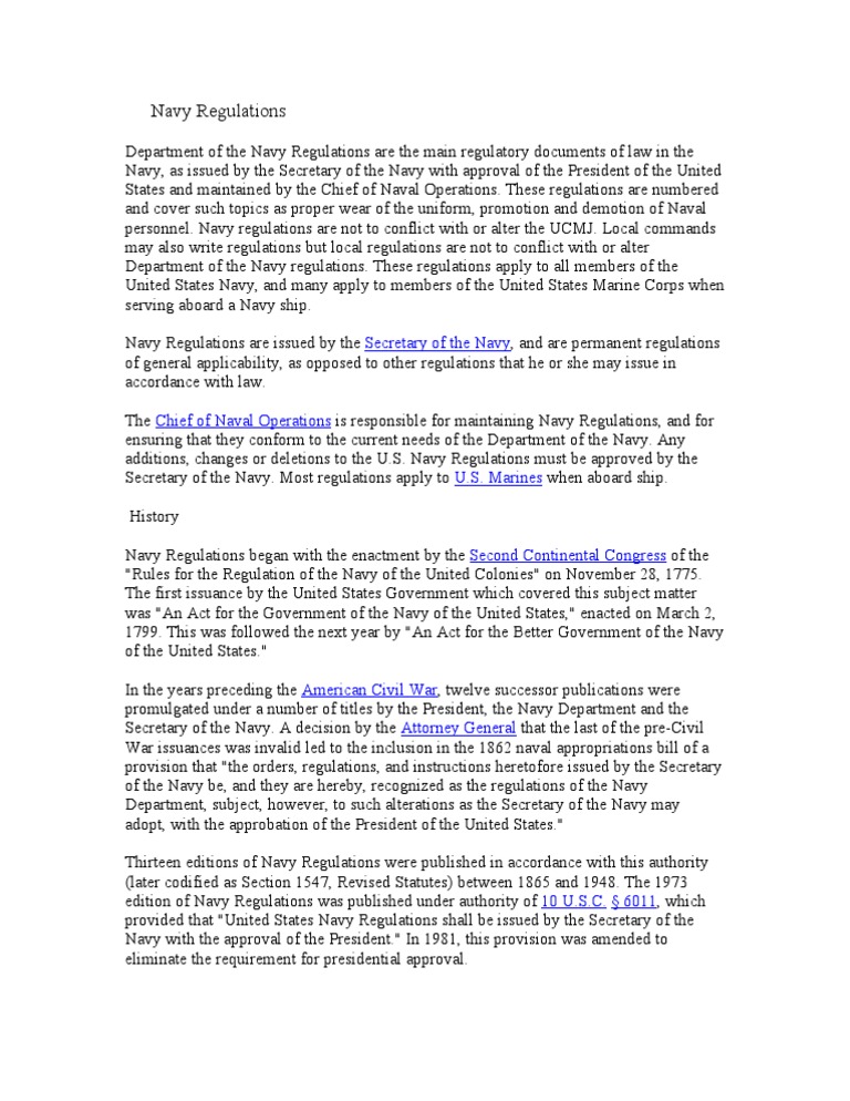 Navy Regulations | PDF | United States Navy | Government Information
