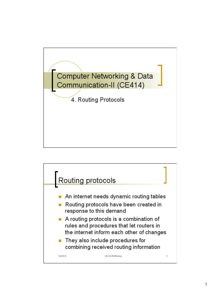 Computer Networking & Data Communication-II (CE414) : 4. Routing Protocols | PDF | Routing ...
