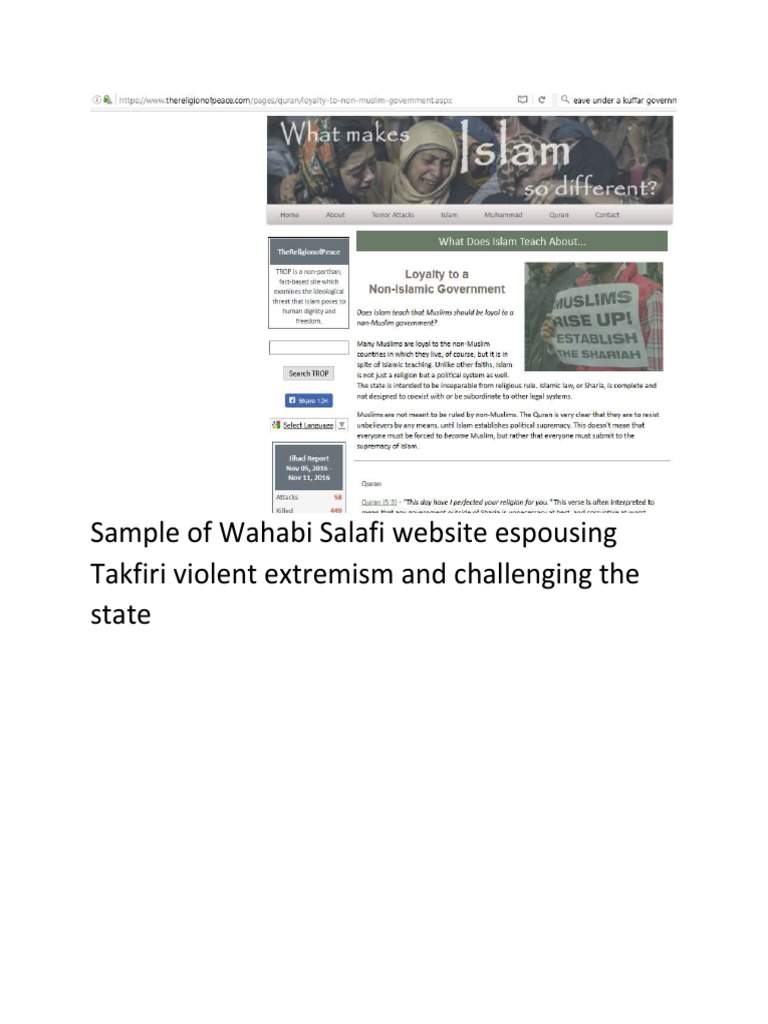 Sample of Wahabi Salafi Website Espousing Takfiri Violent Extremism and ...