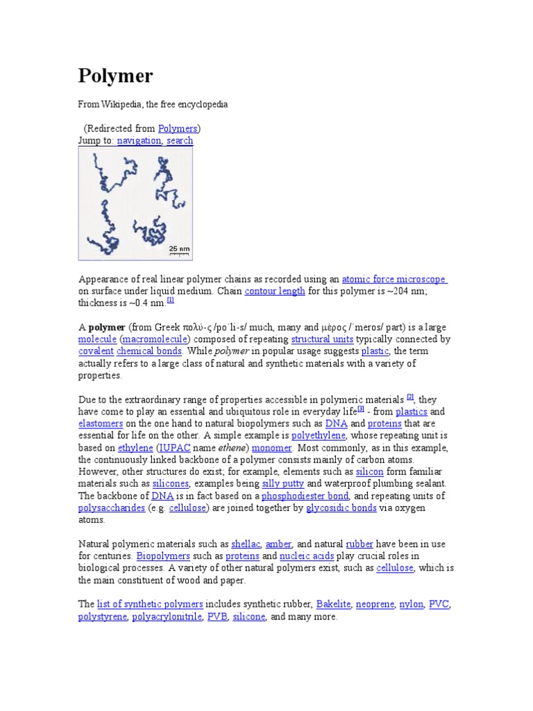 Polymer: From Wikipedia, The Free Encyclopedia | PDF | Polymers | Copolymer