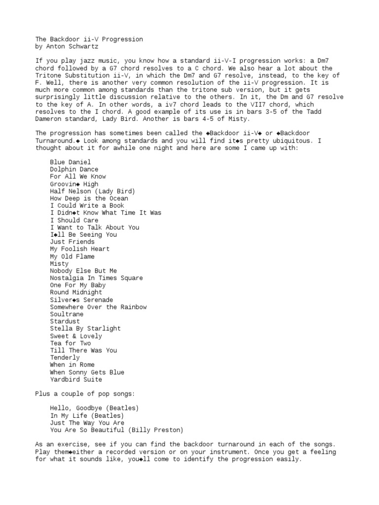 The Backdoor II-V Progression | PDF | Music Theory | Elements Of Music