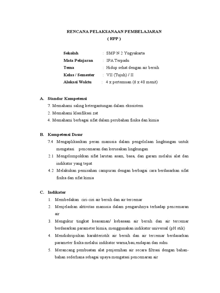 RPP Cooperative Learning Tipe STAD | PDF