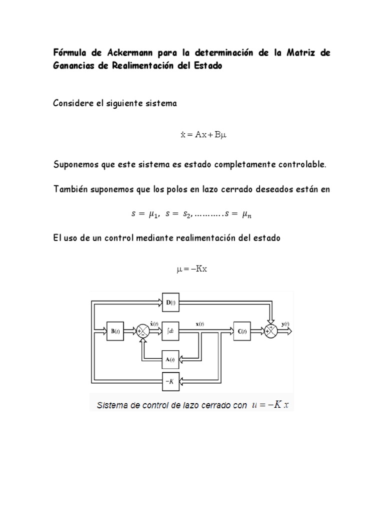 Formula de Ackerman | PDF | Matriz (Matemáticas) | Realimentación