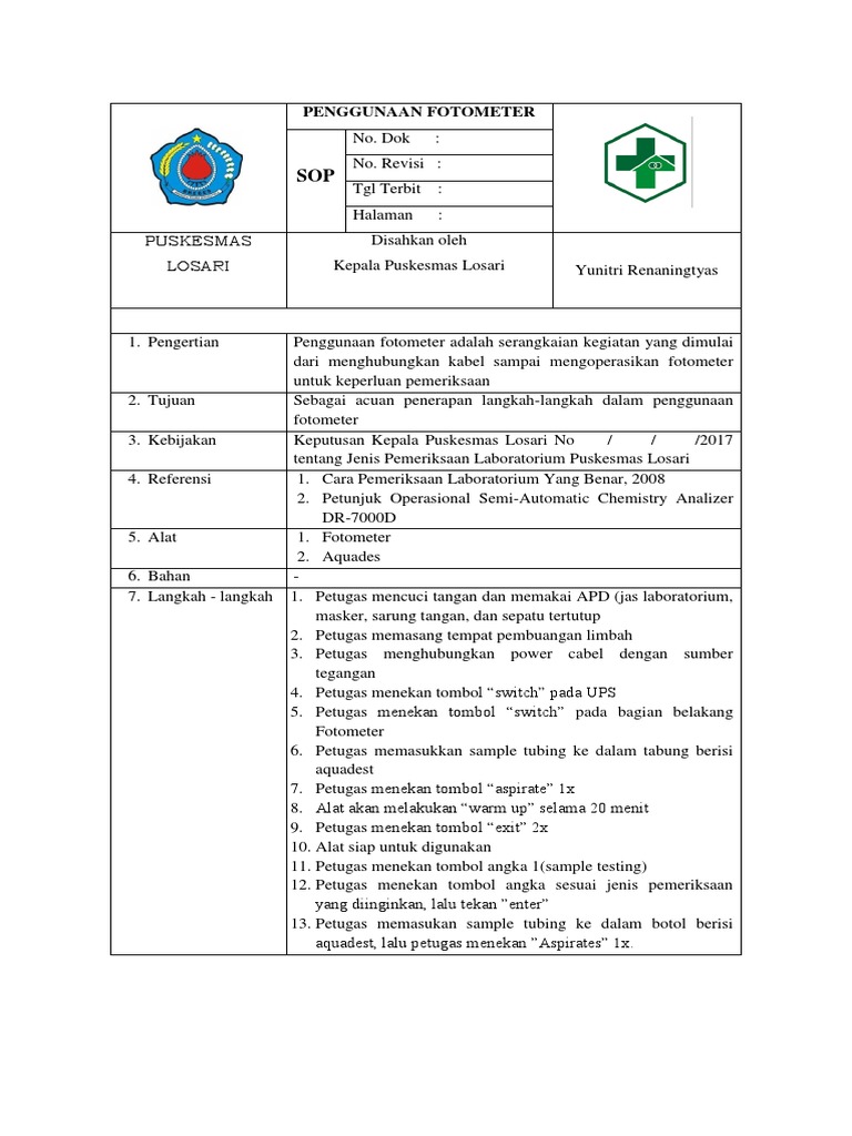 Sop Penggunaan Fotometer | PDF