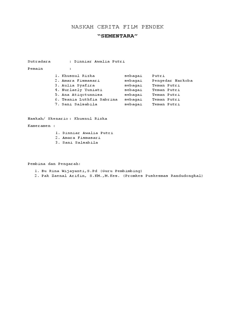 Contoh Sinopsis Film Pendek | PDF