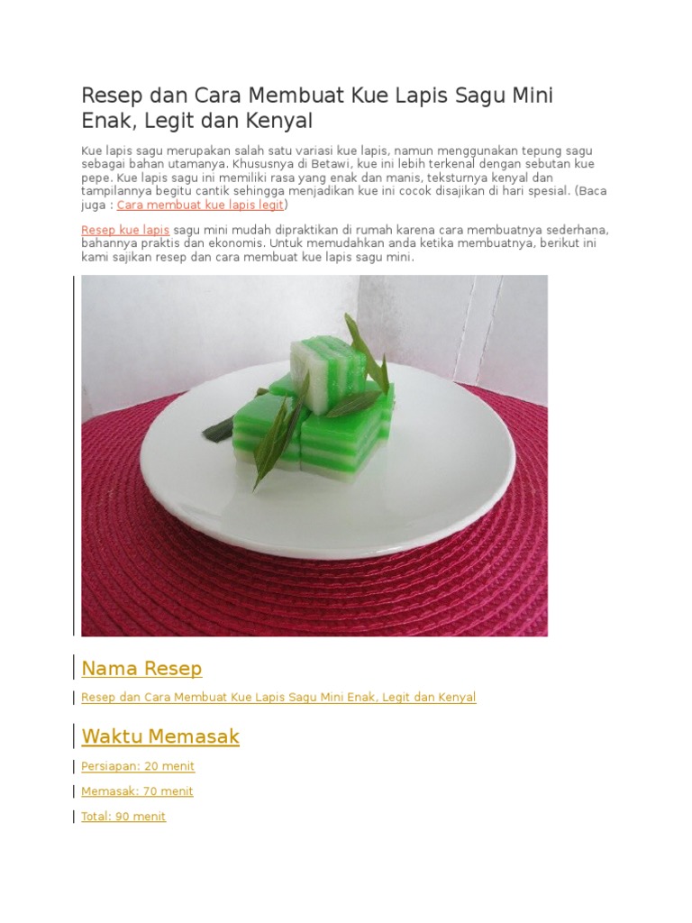 Resep Dan Cara Membuat Kue Lapis Sagu Mini Enak | PDF