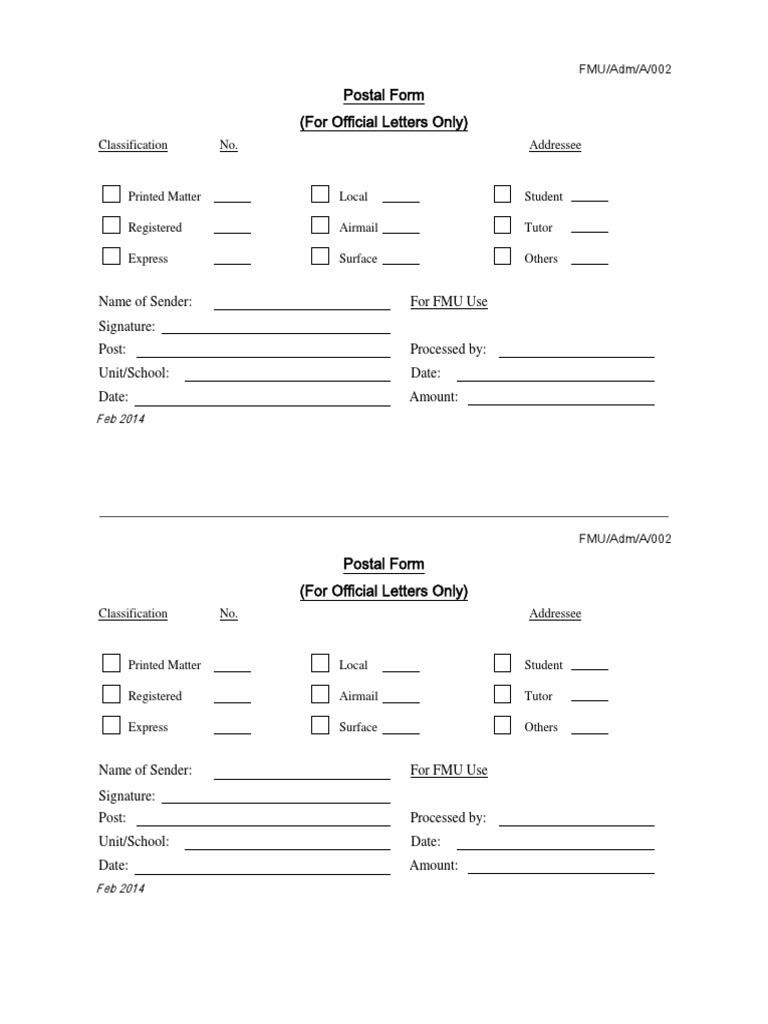 Postal Form (For Official Letters Only) | PDF