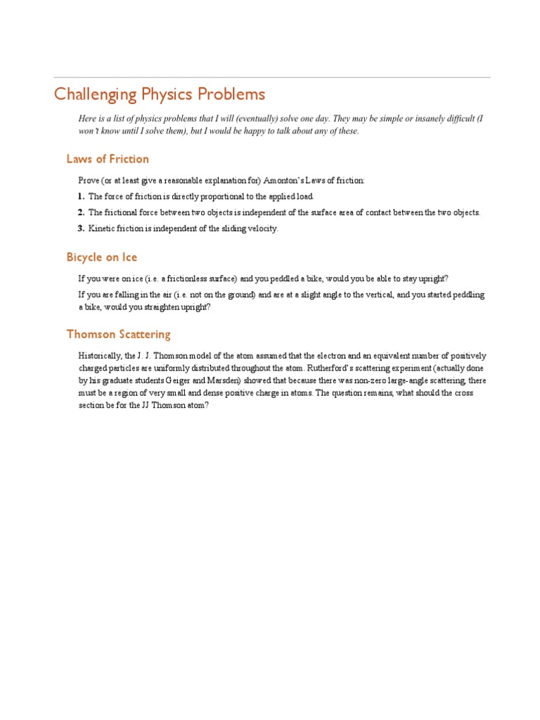 Challenging Physics Problems | PDF | Science & Mathematics
