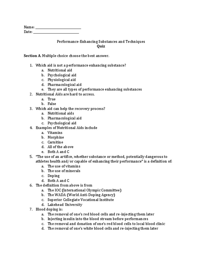 Performance Enhancing Substances and Techniques | PDF | Doping In Sport ...