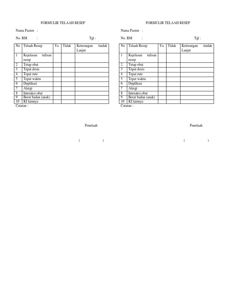 Formulir Telaah Resep Obat | PDF