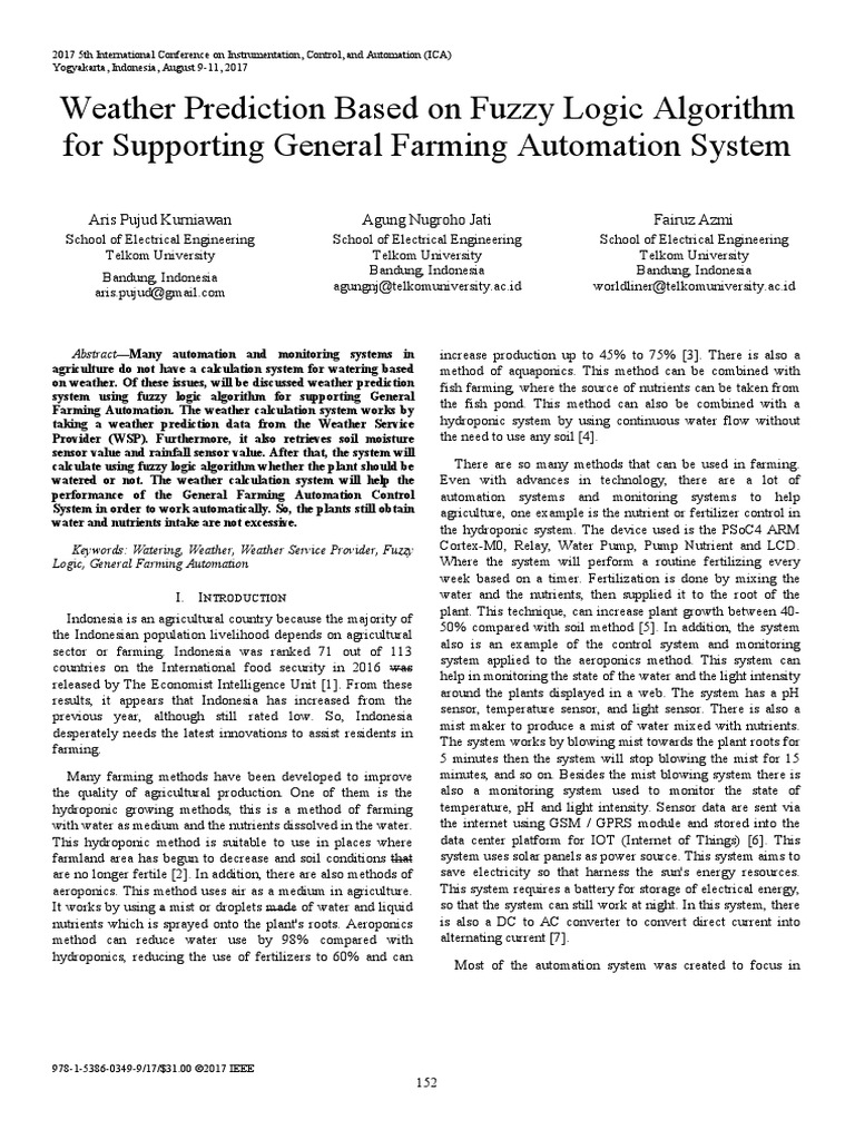 Weather Prediction Based On Fuzzy Logic Algorithm Pdf Hydroponics