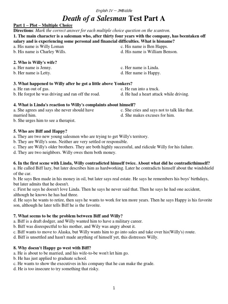 9-Death of A Salesman Test | PDF