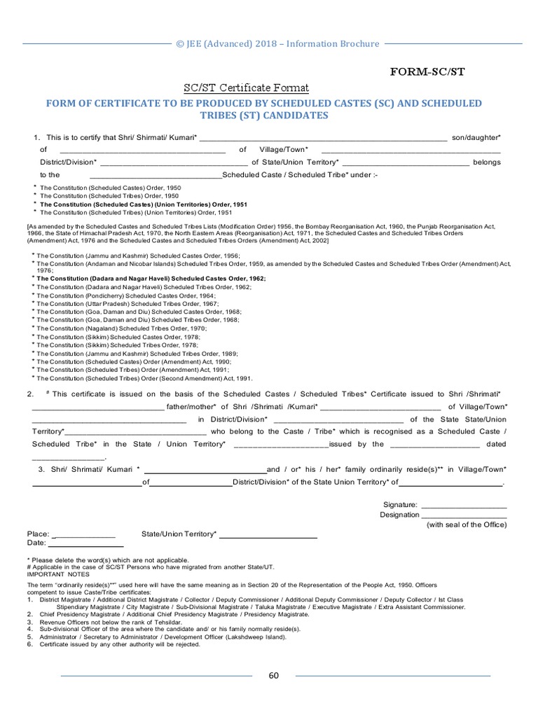 JEE Advanced SC/ST Certificate Format | PDF | Magistrate | Government ...