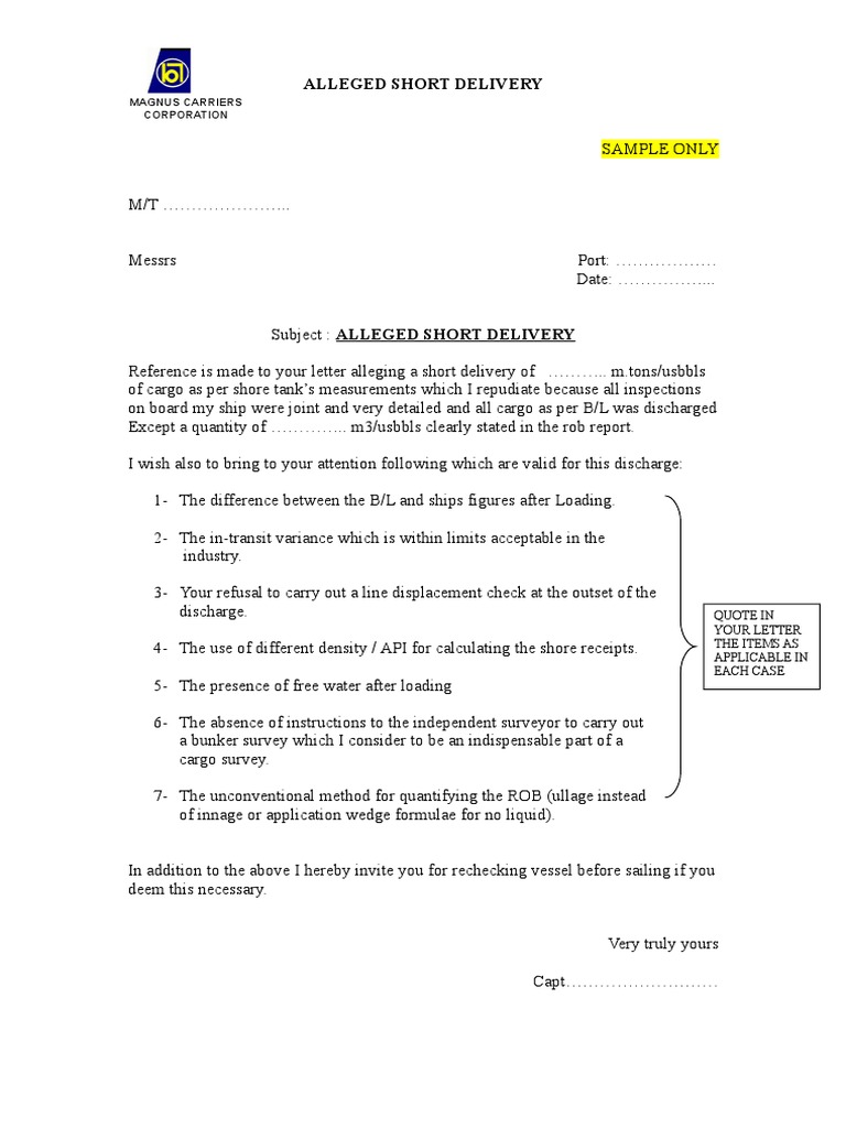 Alleged Short Delivery | PDF