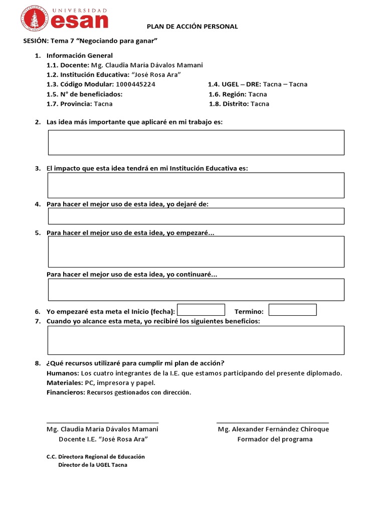 Plan de Accion Personal - Claudia Davalos Vacío | PDF