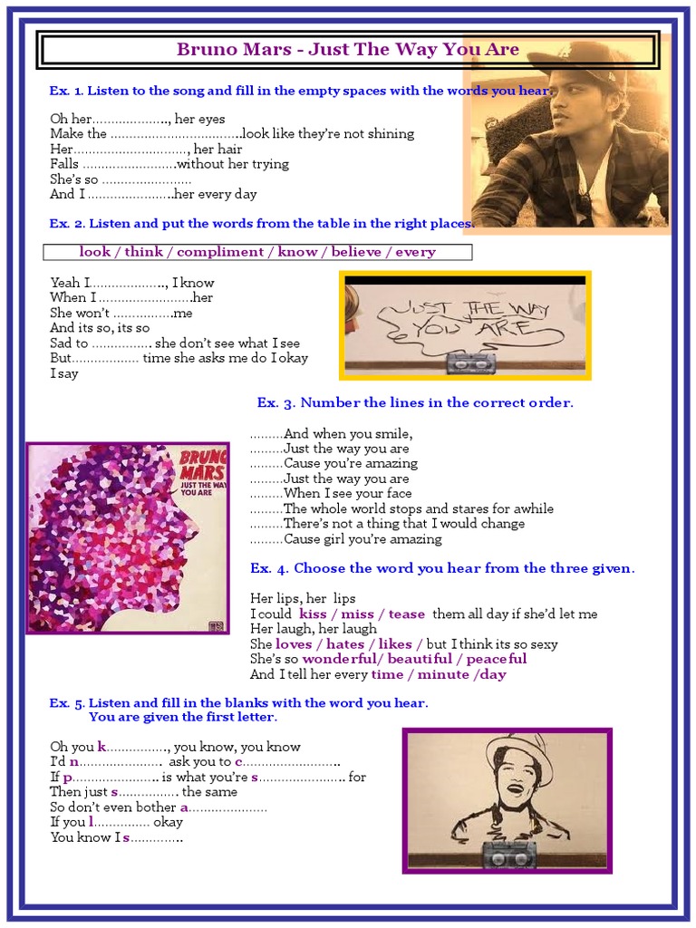 Bruno Mars: Just The Way You Are Worksheet | PDF