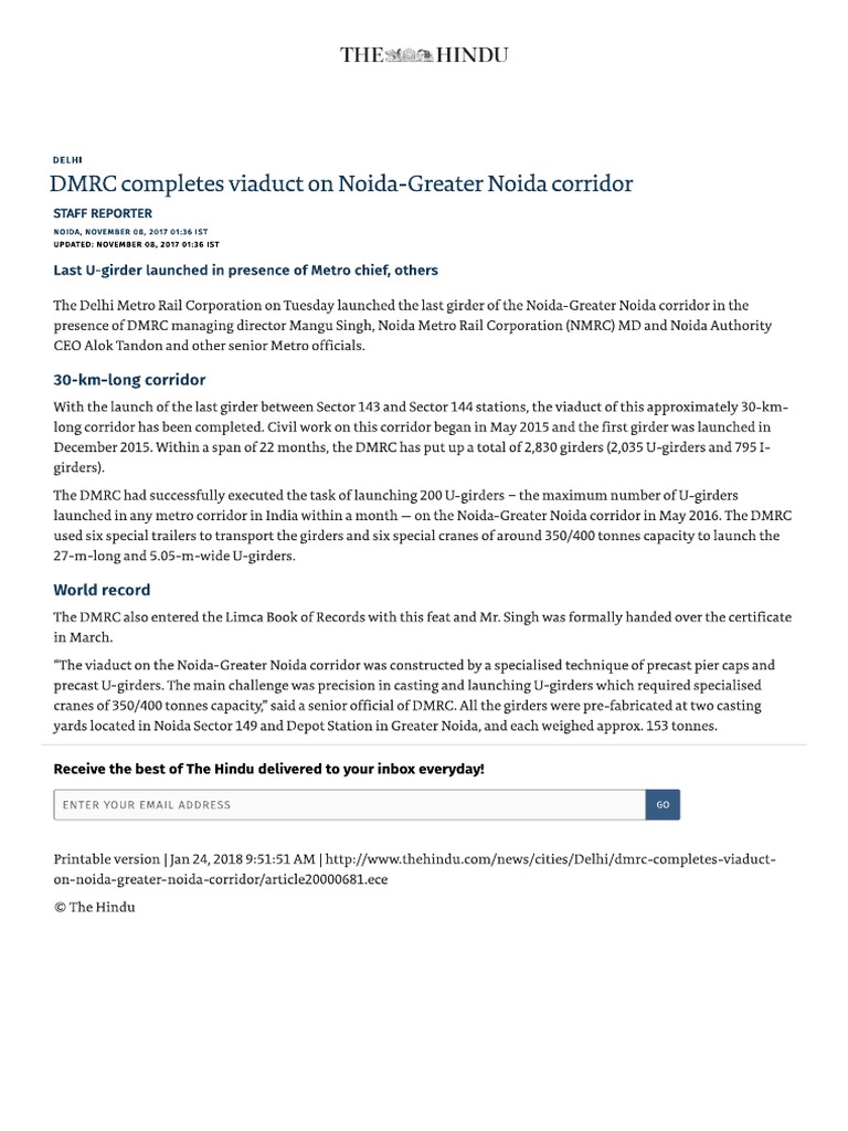 DMRC Completes Viaduct On Noida-Greater Noida Corridor - The Hindu ...