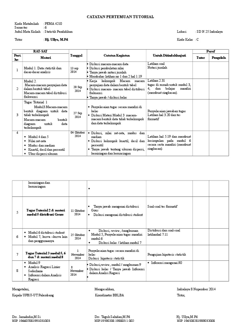 Catatan Pertemuan Tutorial Statistika | PDF