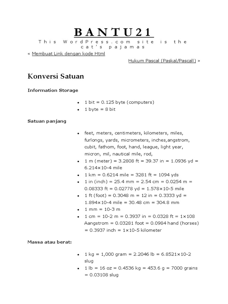 Konversi Ukuran Bar Psi Metric | PDF