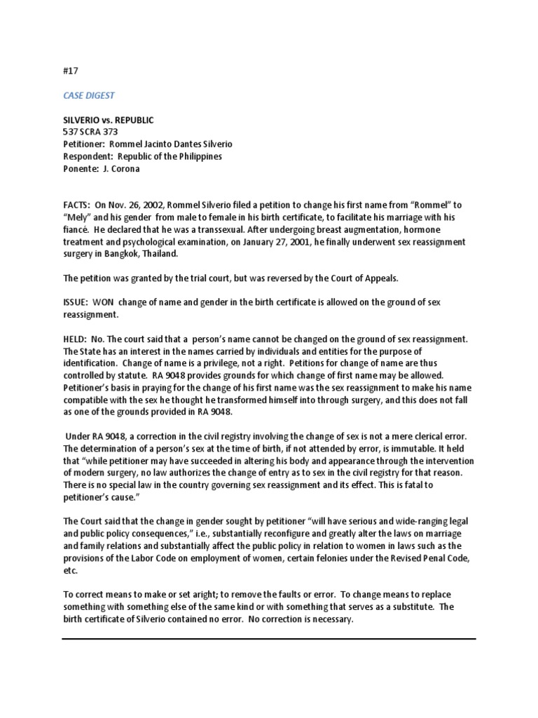 A Person's Gender is Immutable: Supreme Court Rules Against Change of ...