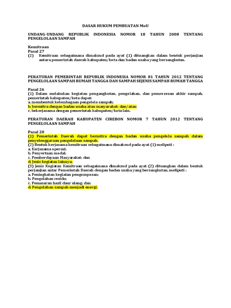 Dasar Hukum Pembuatan Mou | PDF