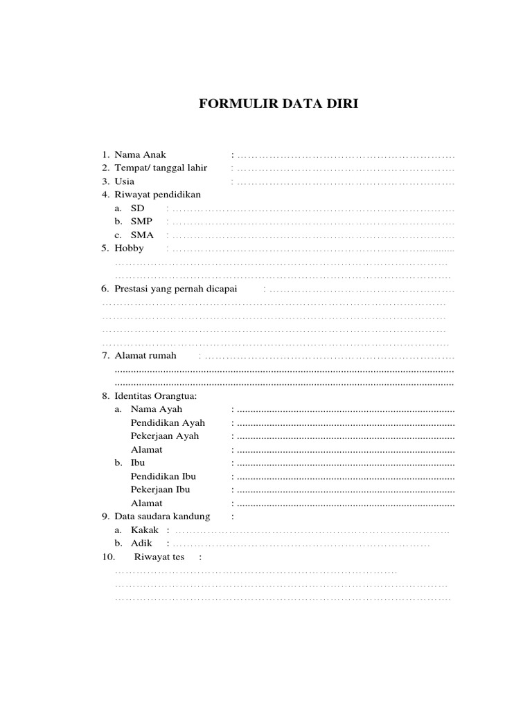 Formulir Data Diri Anak | PDF