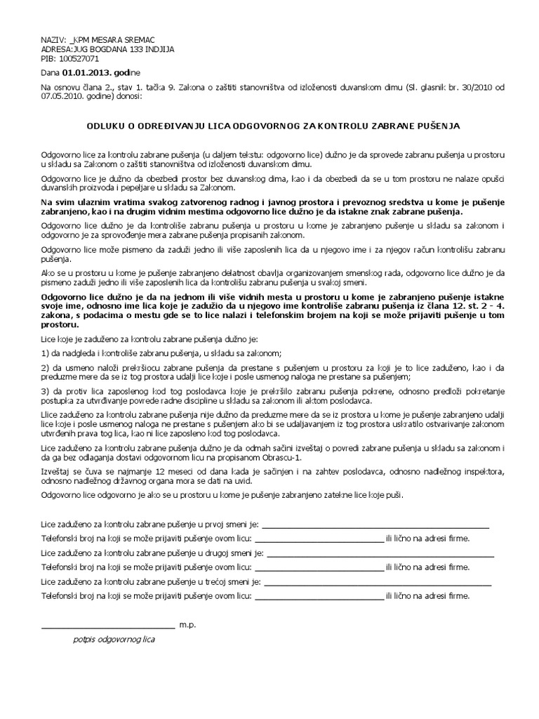 Pusenje Odluka | PDF