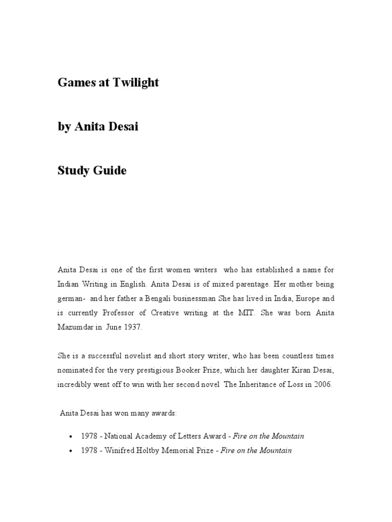 Overview of Anita Desai's "Games at Twilight" | PDF | General Fiction