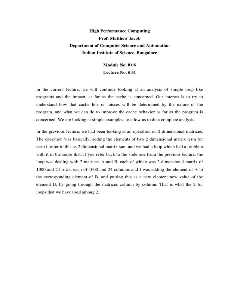 Lec 31 | PDF | Cpu Cache | Matrix (Mathematics)