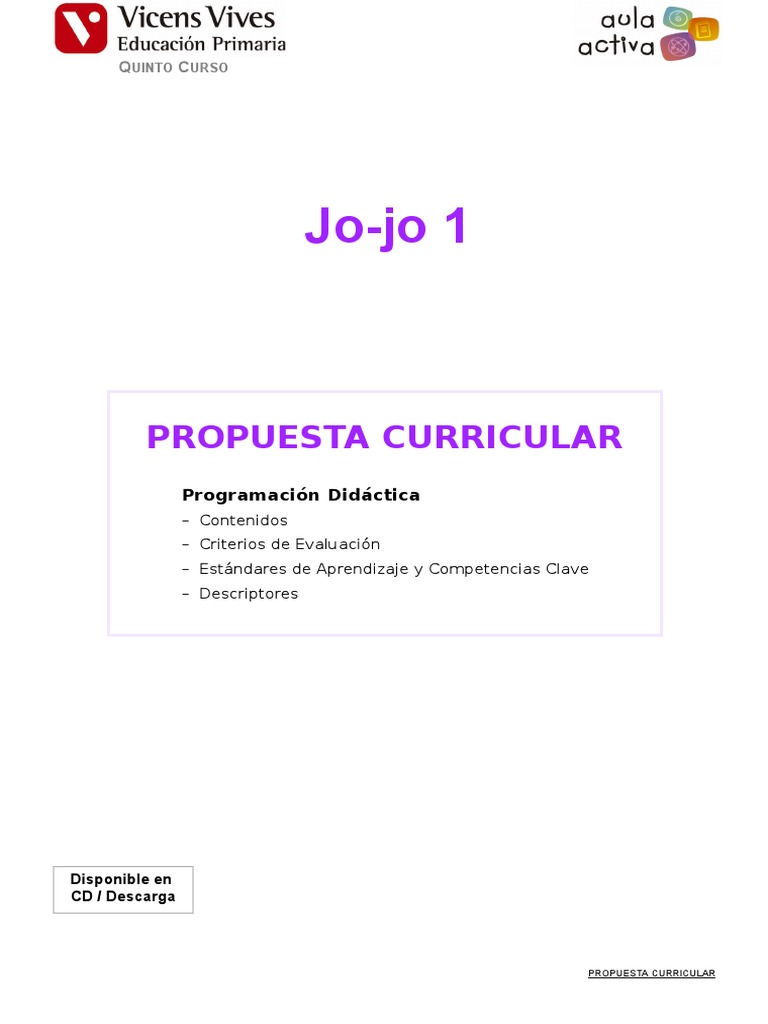 Propuesta Curricular Jojo 1 Quinto Curso | PDF | Lectura (proceso ...