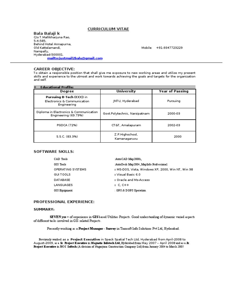 Curriculum Vitae Bala Balaji K: Degree University Year of Passing | PDF ...