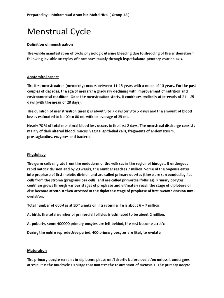 Menstrual Cycle: Definition of Menstruation | PDF | Menstrual Cycle | Ovary