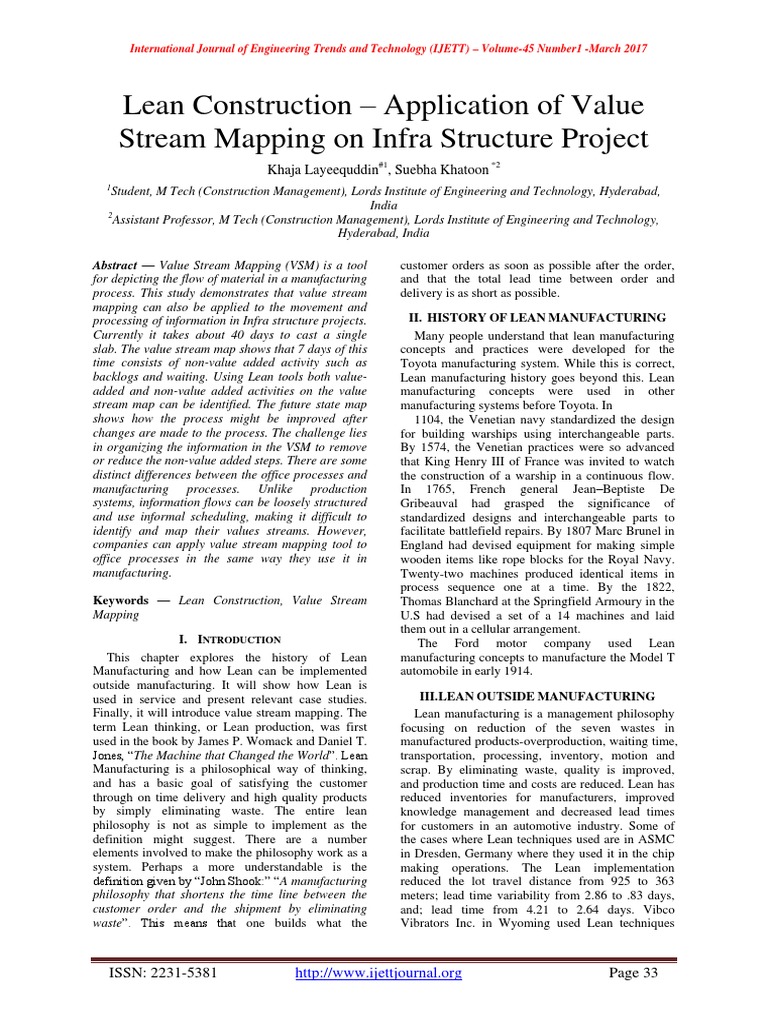 Lean Construction - Application of Value Stream Mapping On Infra ...