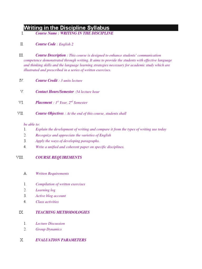 Writing in The Discipline Syllabus | PDF | Writing | Lecture