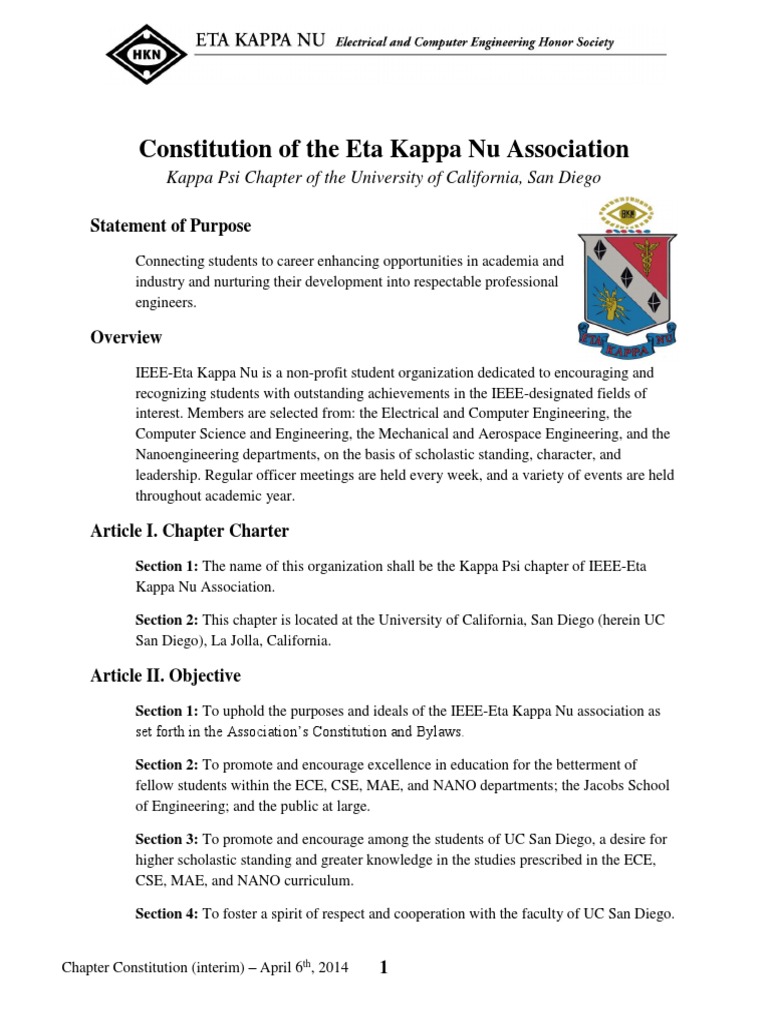 Constitution of the Kappa Psi Chapter of the IEEE-Eta Kappa Nu Honor Society at the University ...