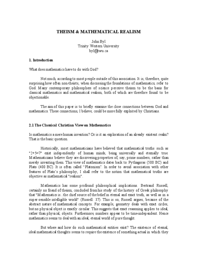 Theism & Mathematical Realism | PDF | Axiom | Teaching Mathematics
