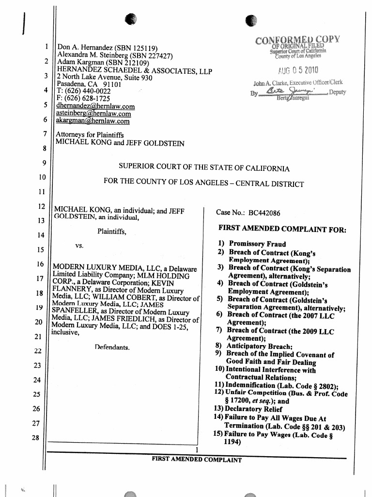 10 08 05 FAC Conformed) | PDF | Indemnity | Common Law