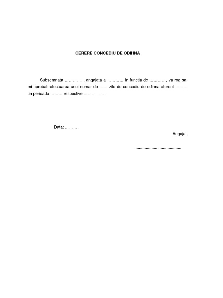 Model Cerere Concediu de Odihna Model Cerere Concediu de Odihna