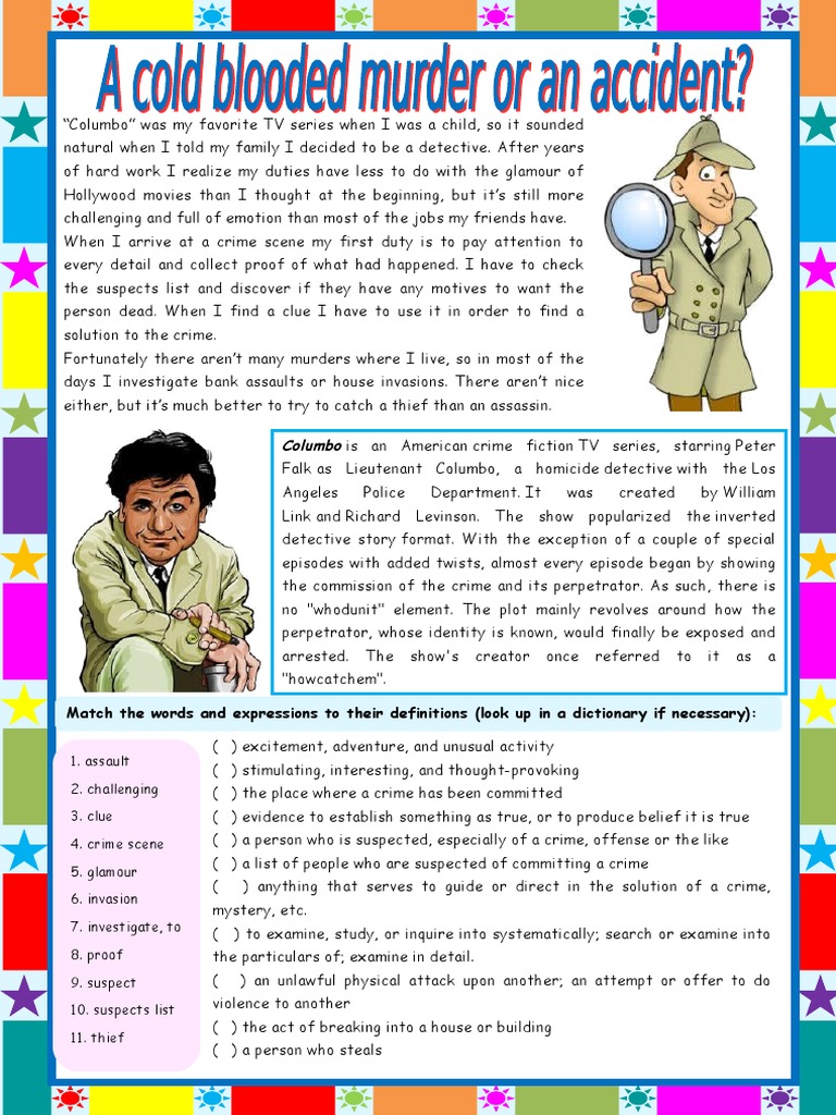 A Cold Blooded Murder or An Accident Crime Vocabul Fun Activities Games ...