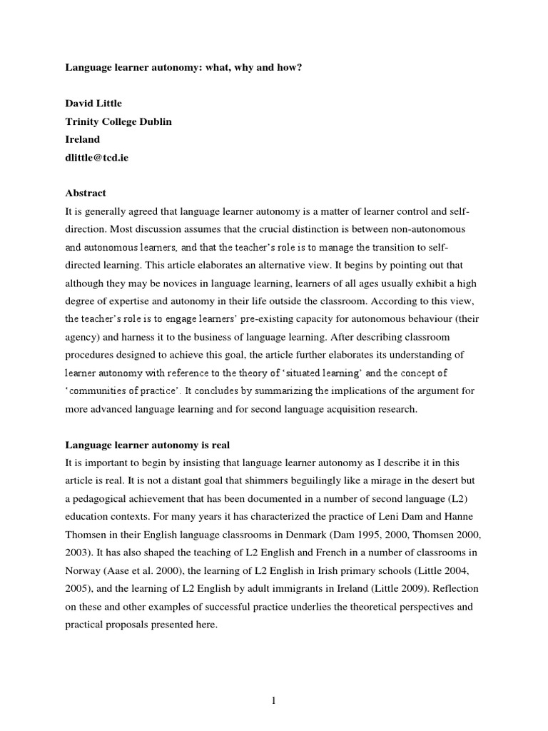 Language Learner Autonomy WhatWhyHow PDF | PDF | Second Language | Learning