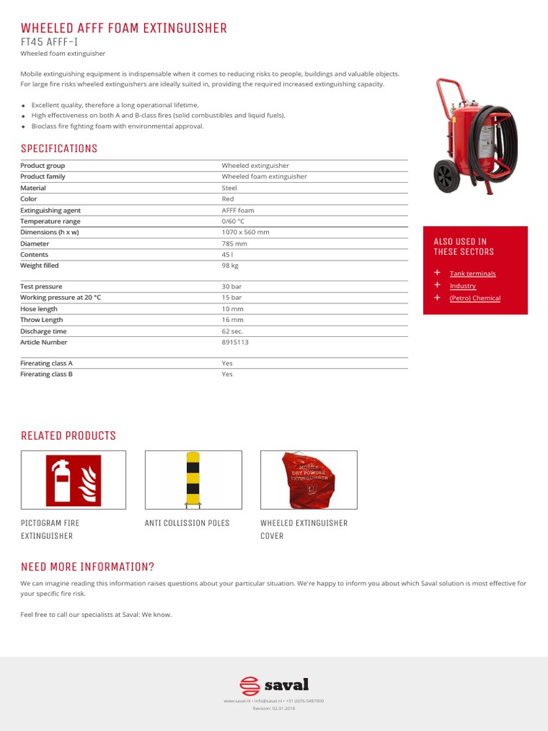 Wheeled AFFF Foam Extinguisher FT45 AFFF I 02.01.2018 Saval NL en | PDF ...