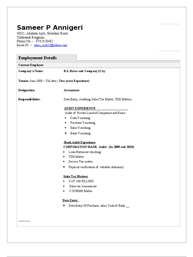 Sameer P Annigeri: Employment Details | PDF | Business