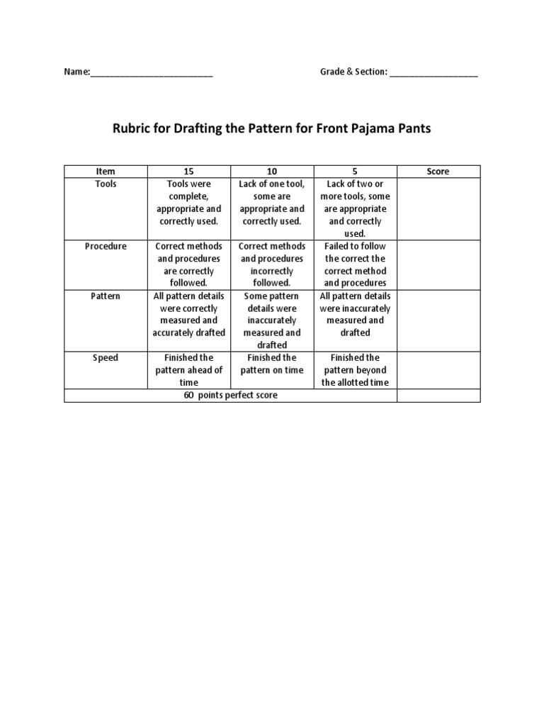 Rubric#Pajama Front | PDF