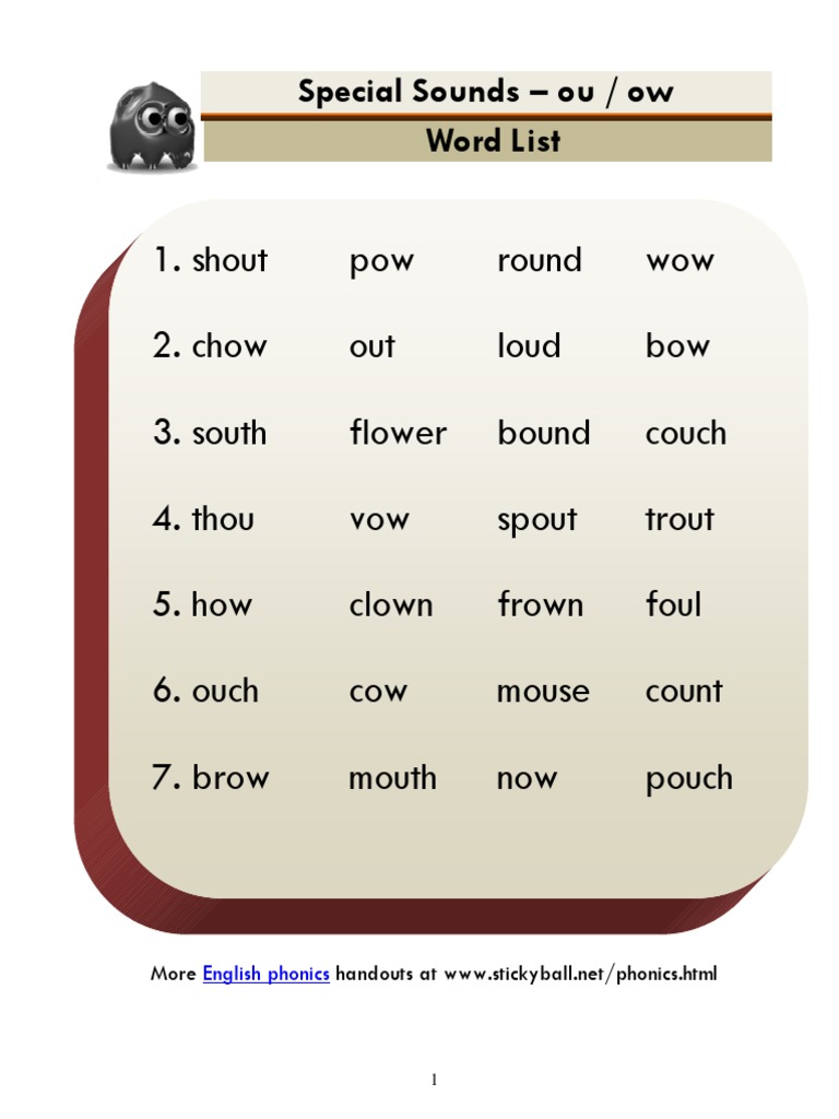 Special Sounds: ou and ow Worksheets | PDF