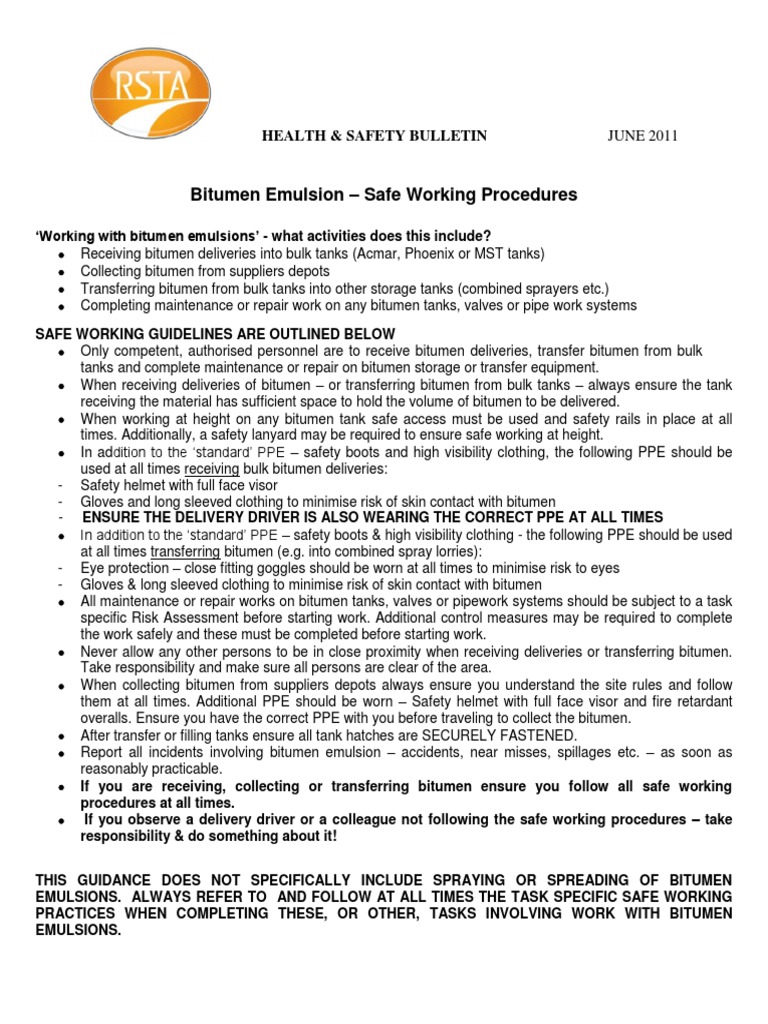 Safe Handling of Bitumen Emulsions | PDF | Personal Protective ...